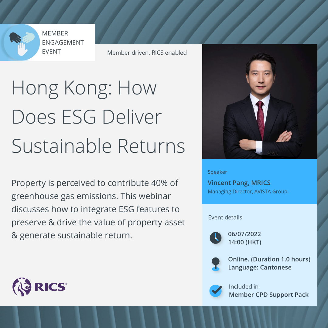 AVISTA Group | As Speaker of RICS Webinar – “How Does ESG Deliver ‘Sustainable’ Returns on Your ...