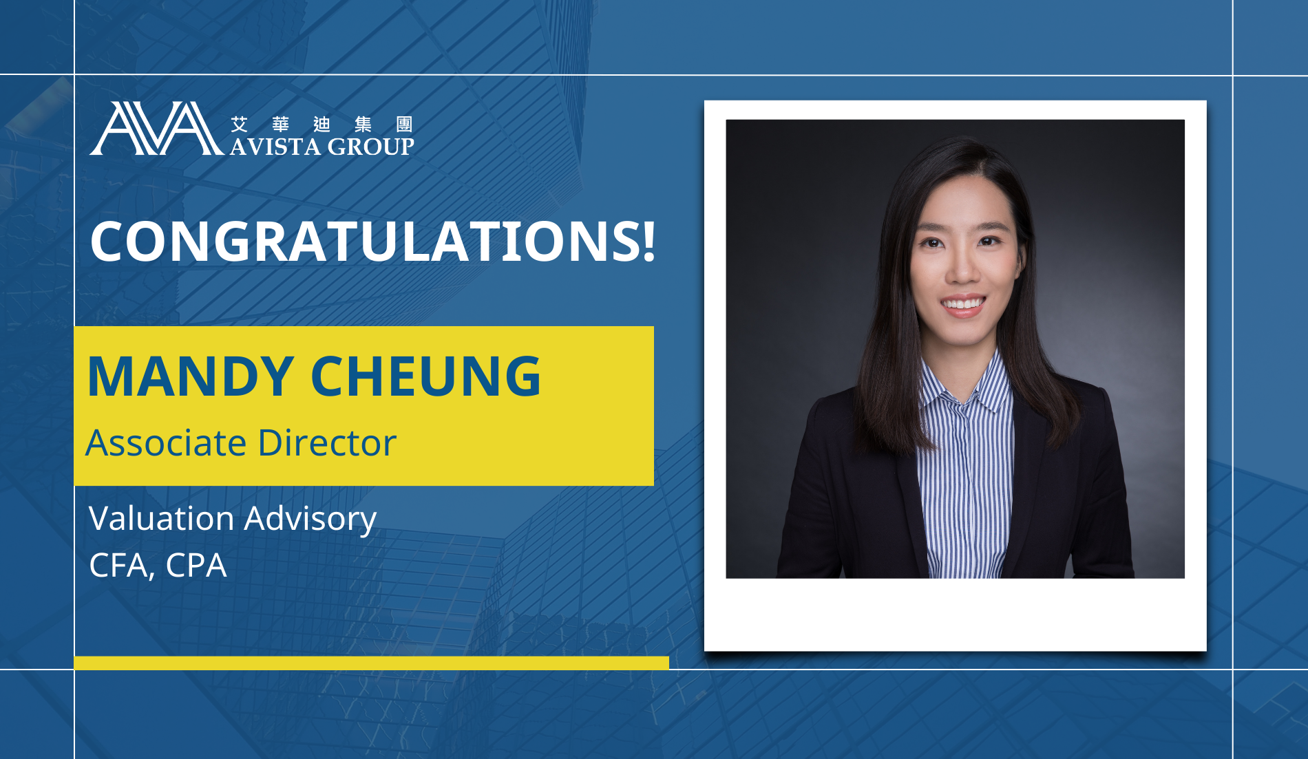 AVISTA Group | Congratulations to Ms. Mandy Cheung, who has been promoted to Associate Director ...